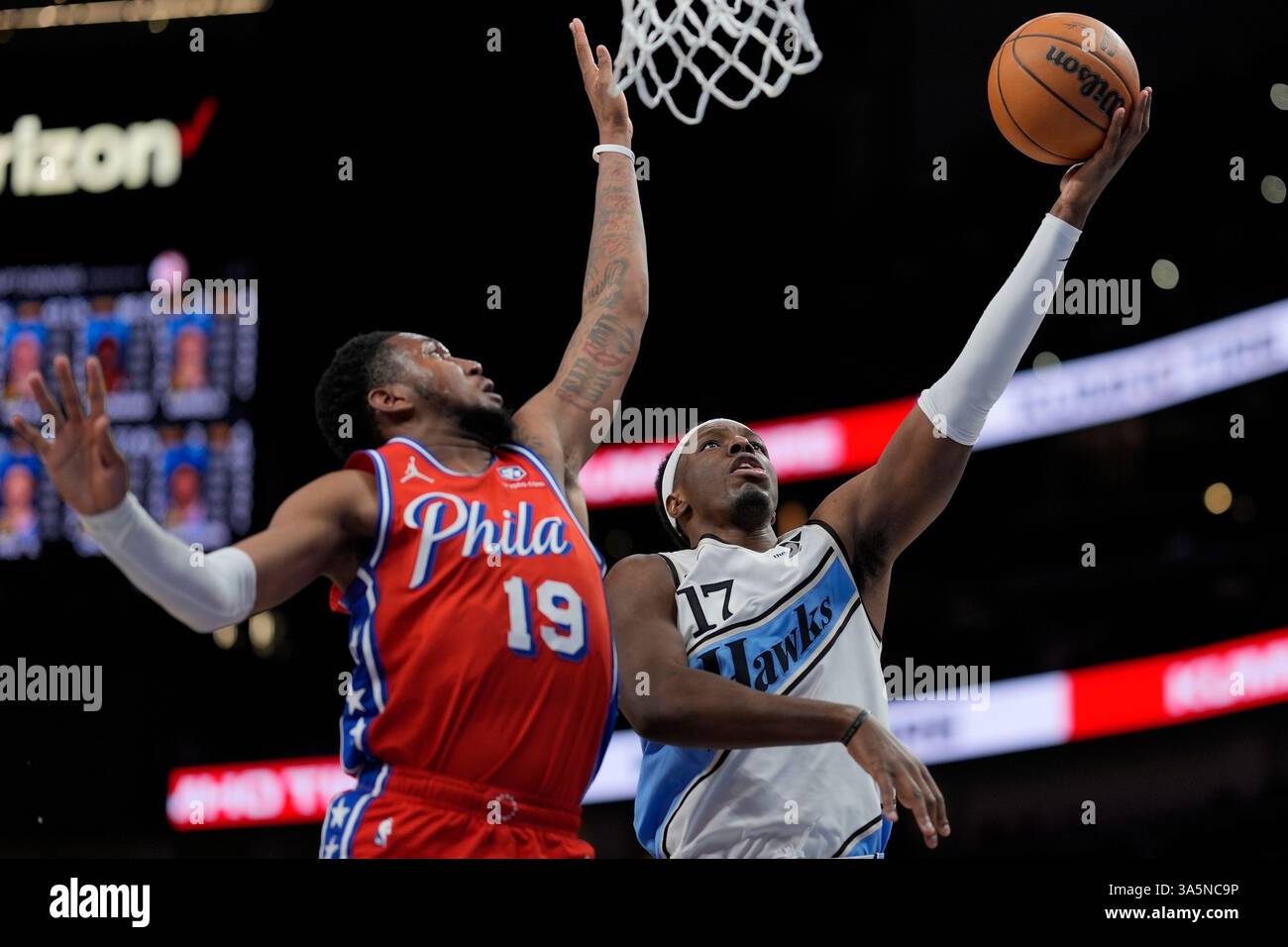 Atlanta Hawks forward Onyeka Okongwu (17) shoots against Philadelphia ...