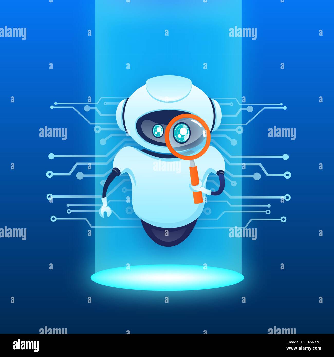 Search bot in cartoon style. Artificial intelligence. Isometric vector ...