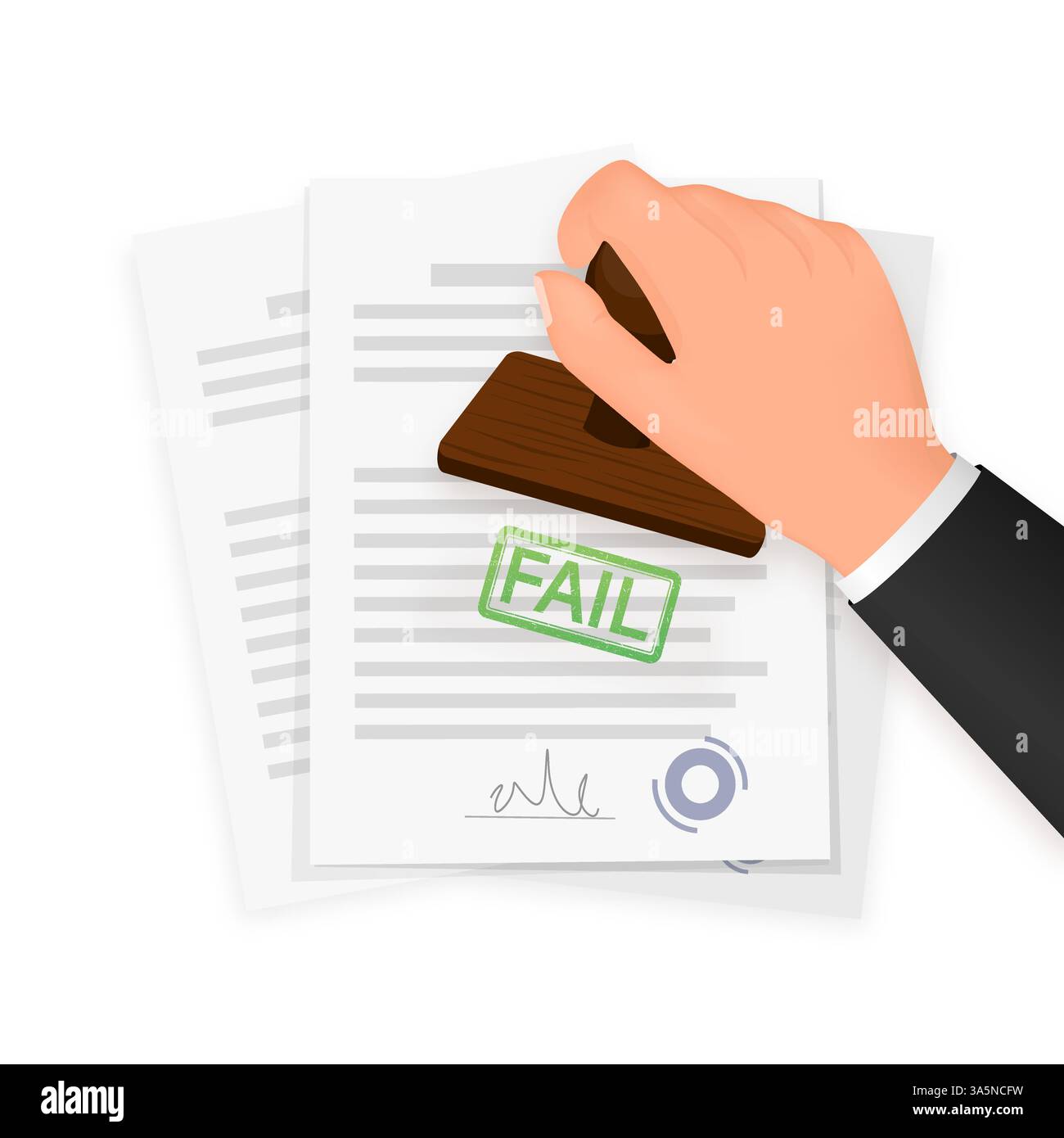 Fail red stamp on document background. White background. Vector ...