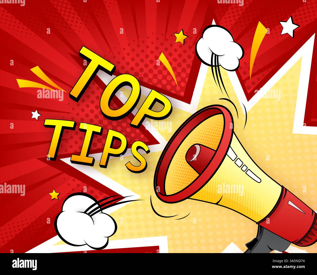 Megaphone - Top tips on white background. Pop style. Vector stock ...