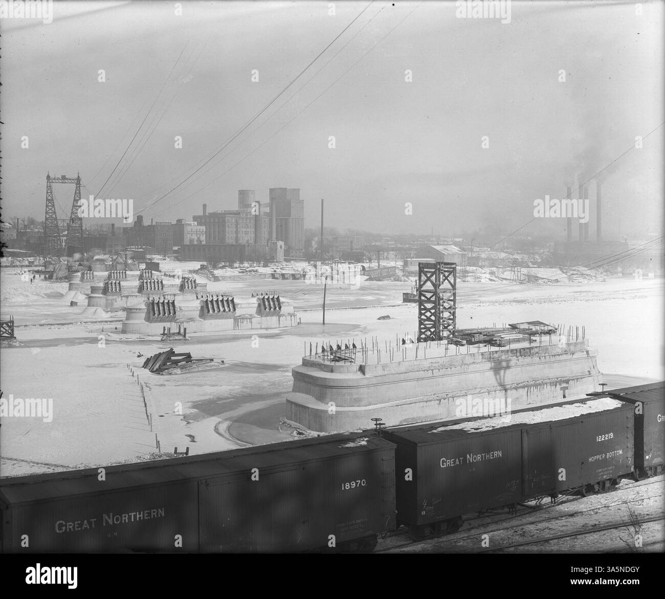With the piers completed and the river partly frozen hi-res stock ...