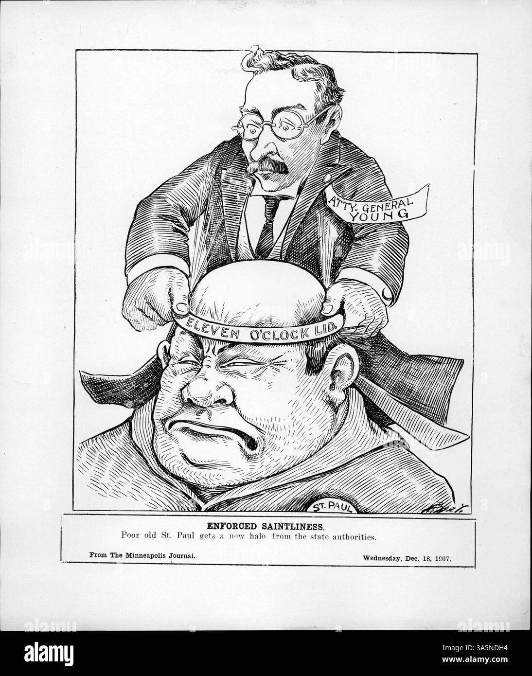 The cartoon titled 'Enforced Saintliness' depicts Attorney General ...
