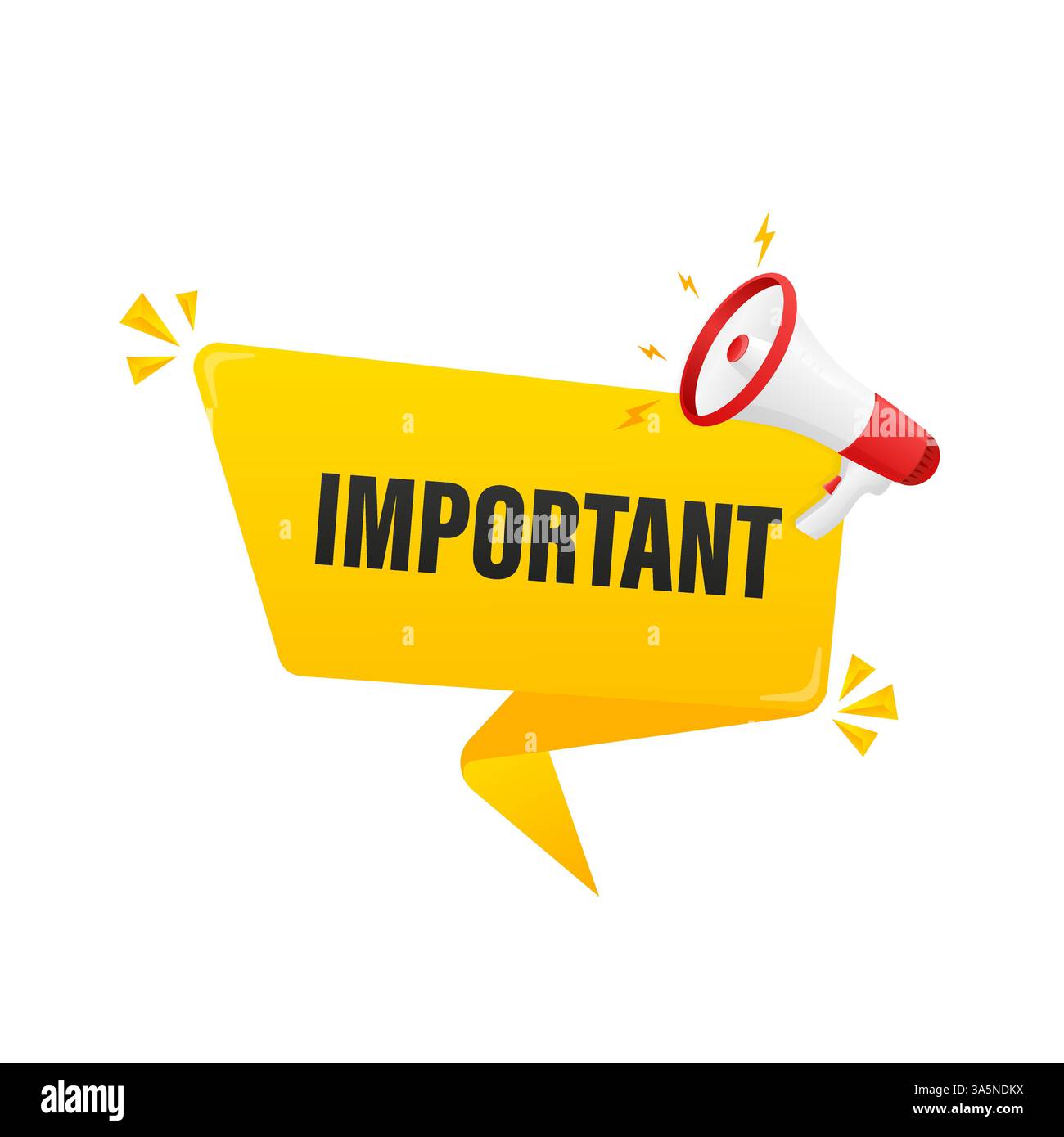 Important. Badge with megaphone icon. Flat vector illustration on white ...