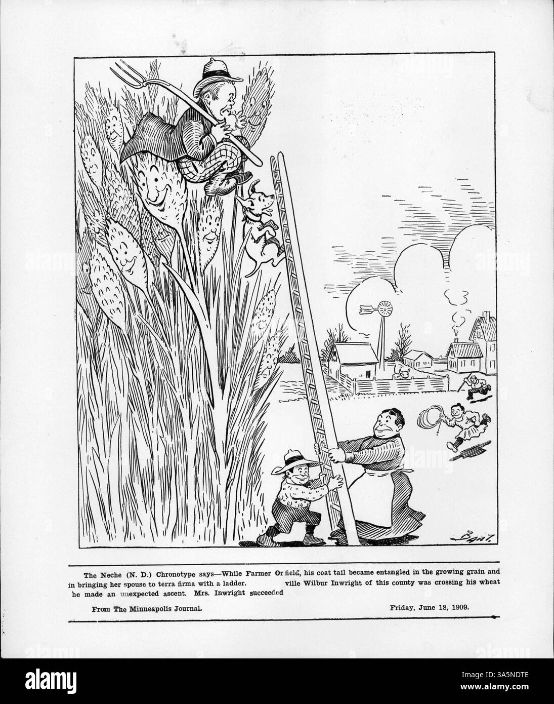 This whimsical image depicts a man stuck at the top of his towering ...