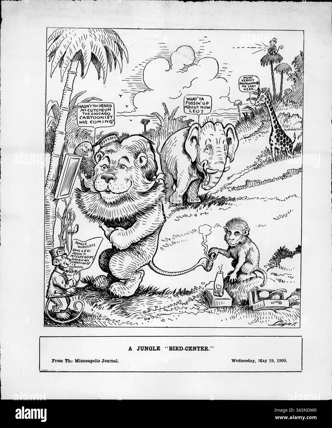 This political cartoon features a lion fussing in front of a mirror ...