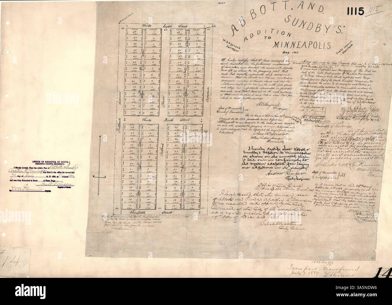 This map depicts Abbott and Sundby's addition to Minneapolis, showing ...