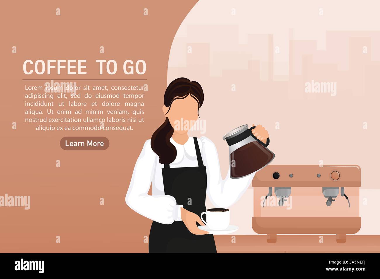 Flat illustration with coffee to go people. Cartoon barista ...