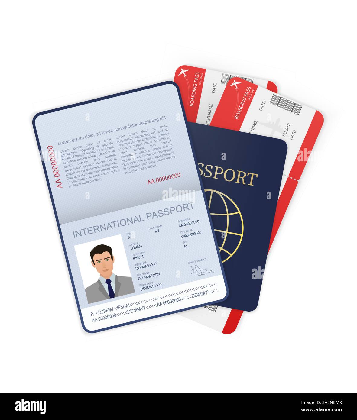 3d card International passport in flat style on white background. Blank ...