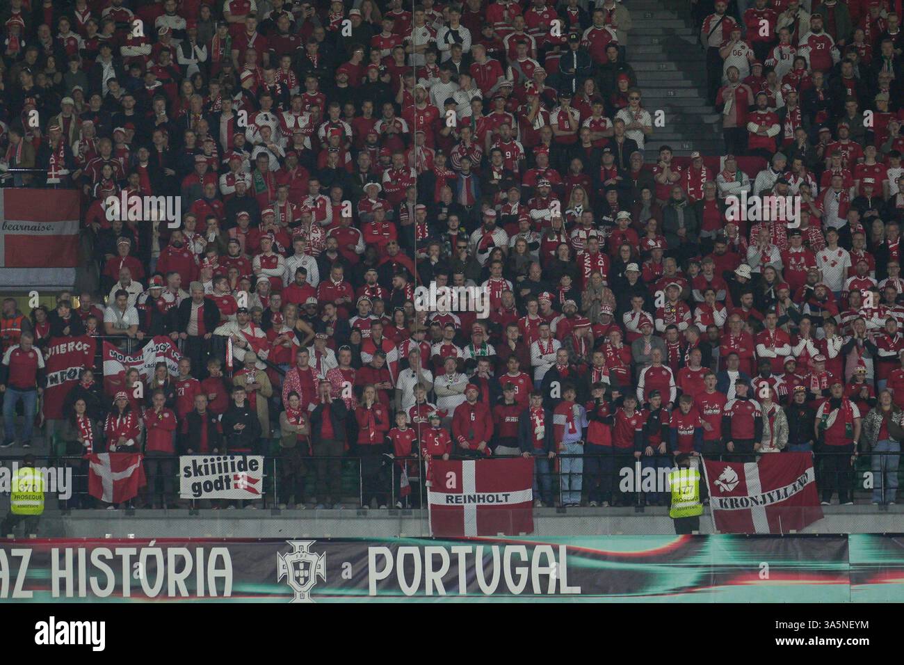 Lisbon, Portugal. 23rd Mar, 2025. Denmark fans in action during UEFA ...