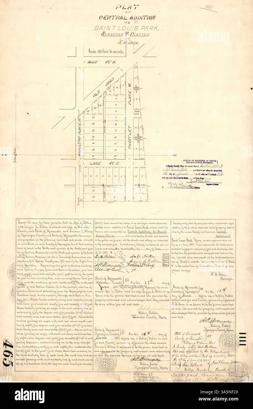 The Plat of Central Addition to Saint Louis Park illustrates the layout ...