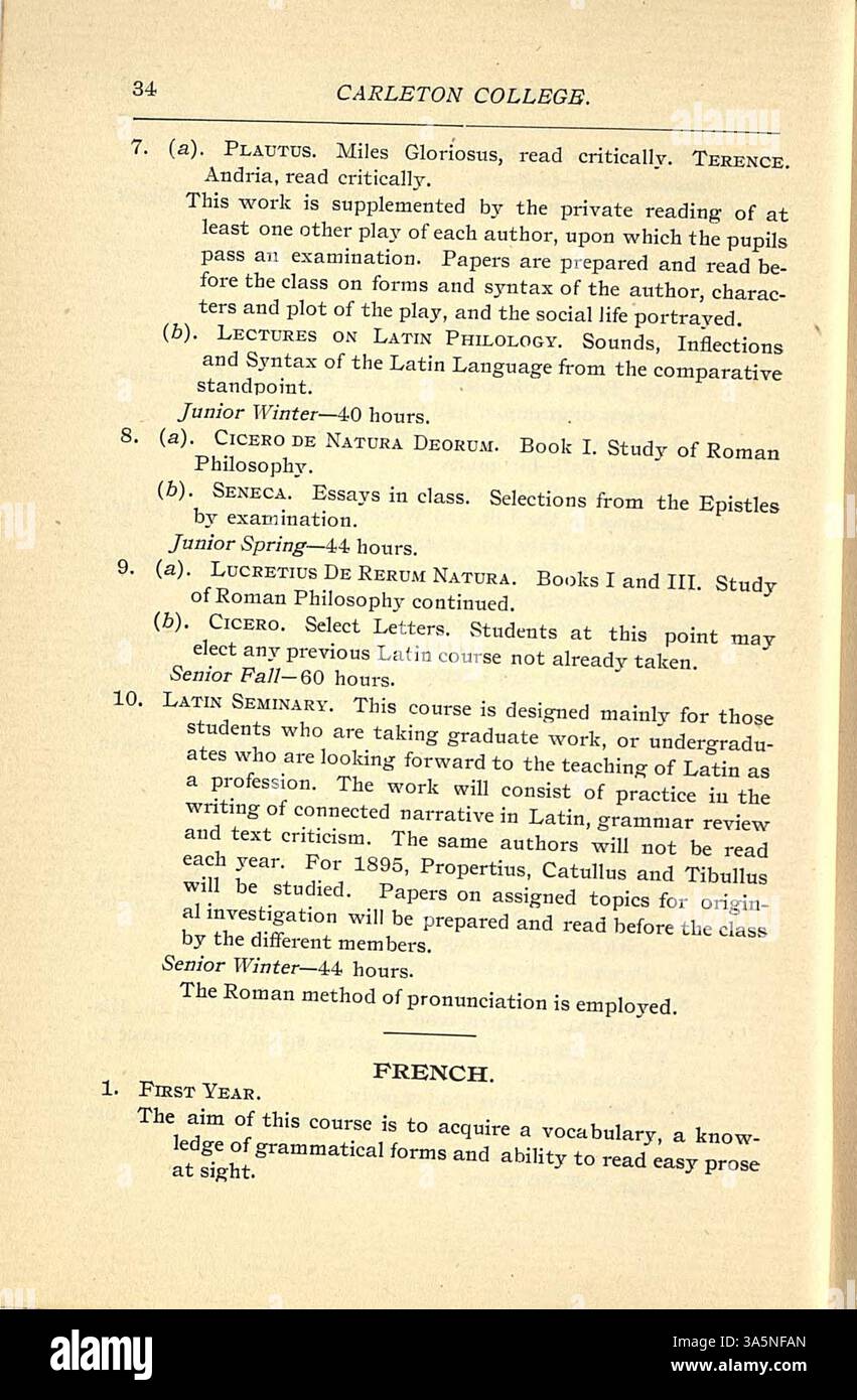 This 1893 1894 carleton college catalog features details on cour hi-res stock photography and ...
