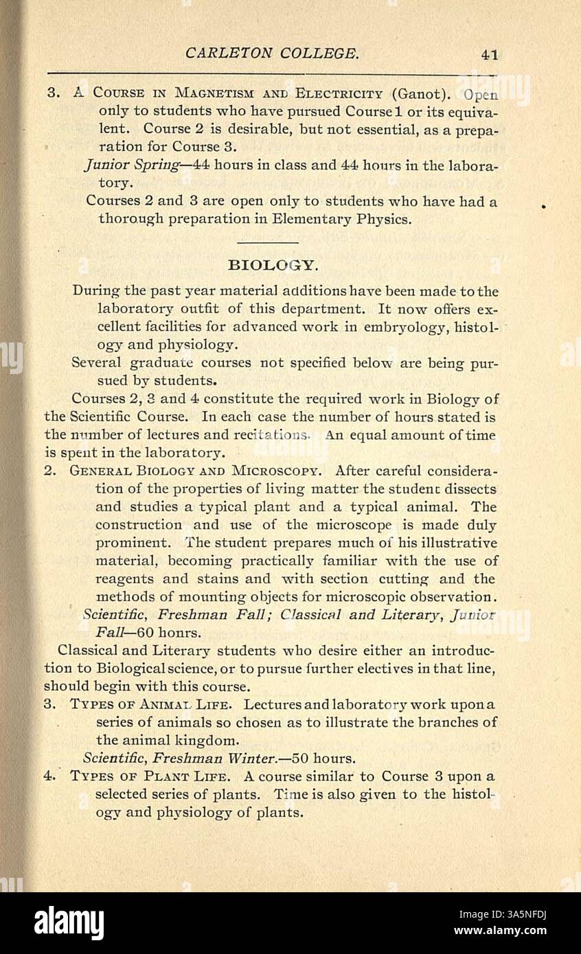 The 1893 1894 catalog from carleton college lists courses of study hi ...