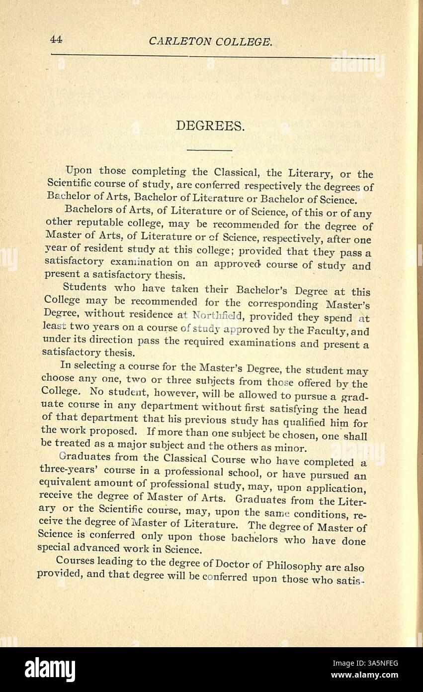 This catalog from carleton college for 1893 1894 features academic ...