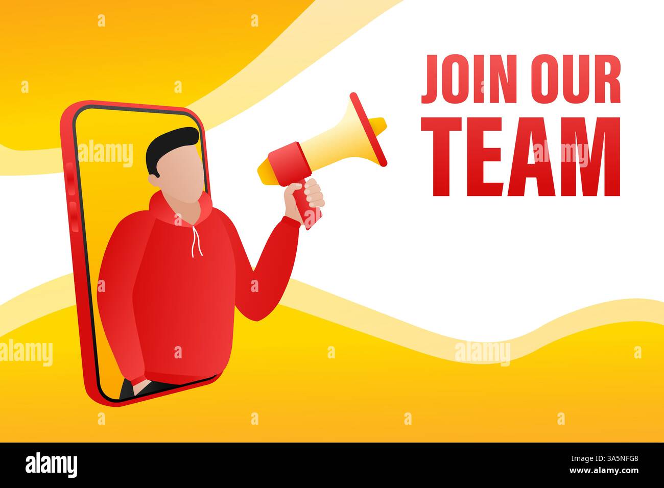 Template with join our team man holding megaphone on white background ...