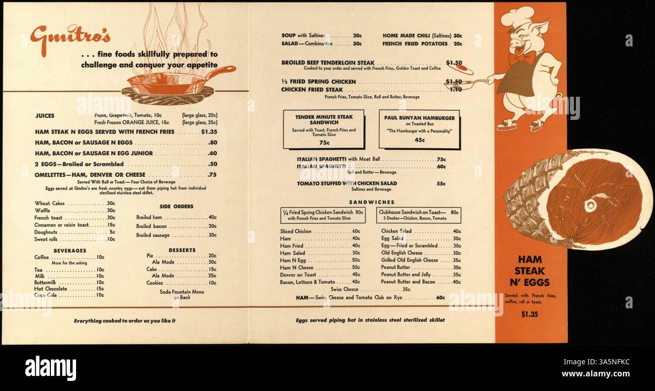 This bi fold restaurant menu from gmitros includes unique illustrations ...
