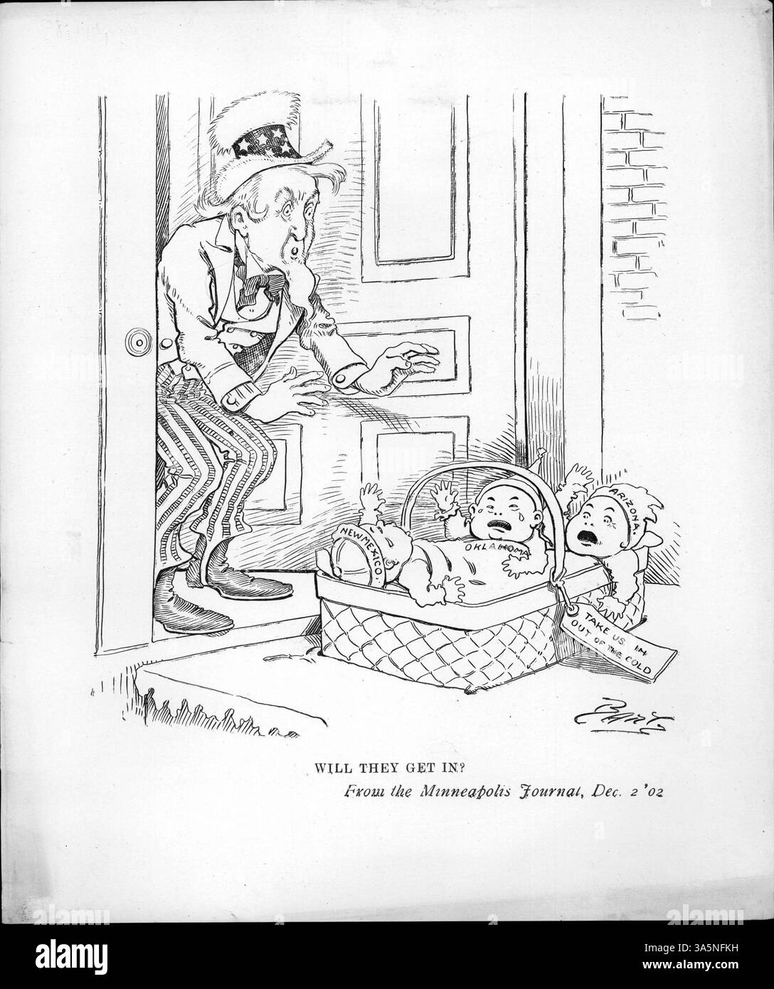 This political cartoon shows Uncle Sam discovering a basket of babies ...