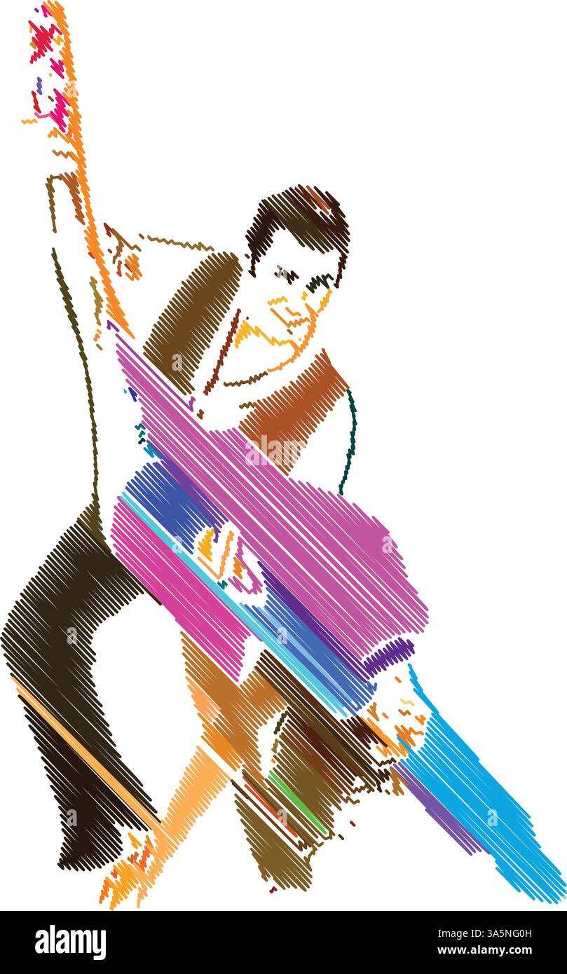 A striking scribble style illustration of a dancing couple in a passionate pose. The fluid lines ...