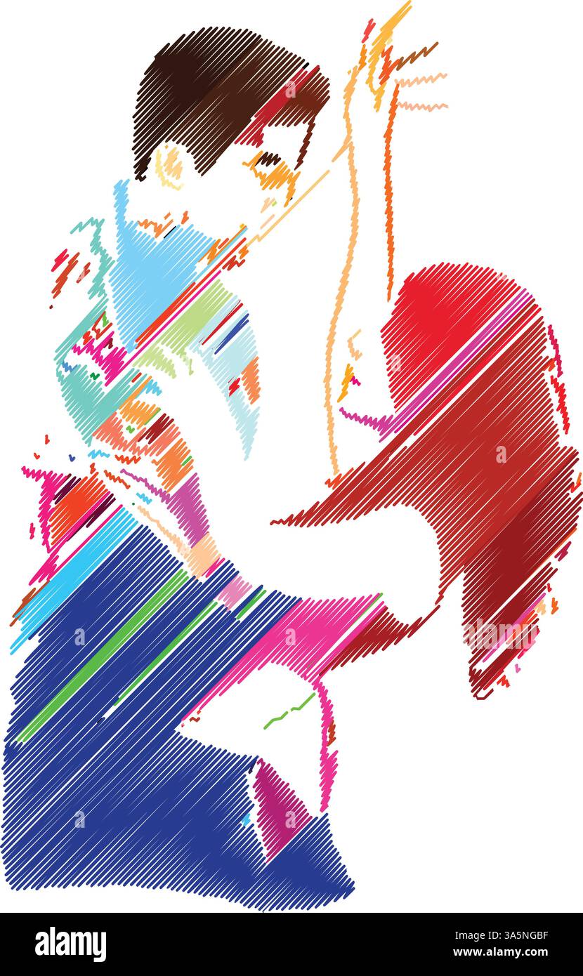 A striking scribble style illustration of a dancing couple in a passionate pose. The fluid lines ...
