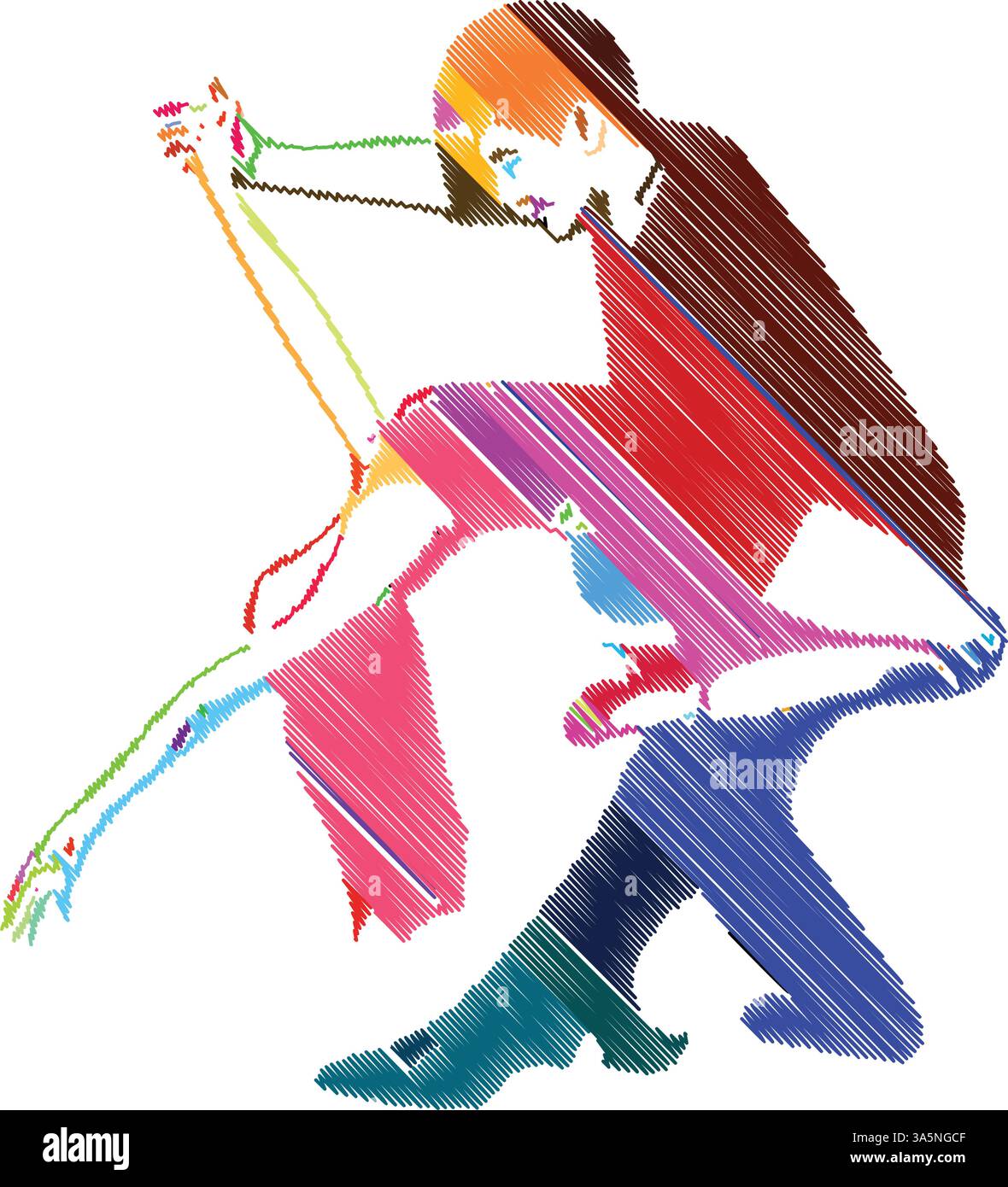 A striking scribble style illustration of a dancing couple in a ...