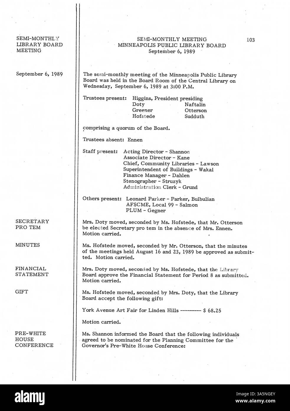 The 1989 minutes from the Minneapolis Public Library Board of Directors ...