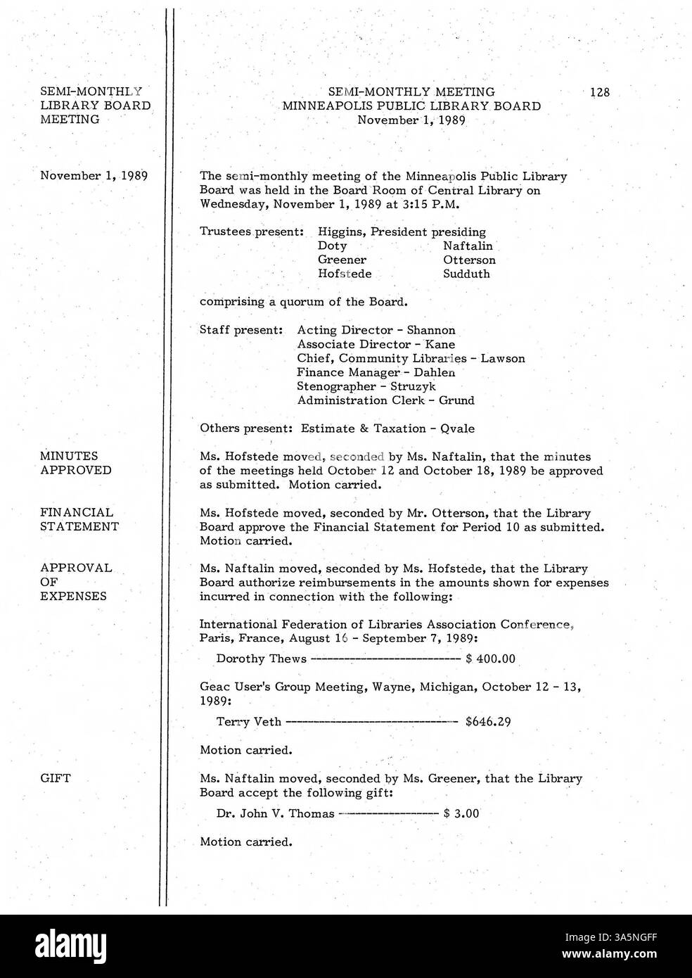 This record of the 1989 Minneapolis Public Library Board of Directors ...