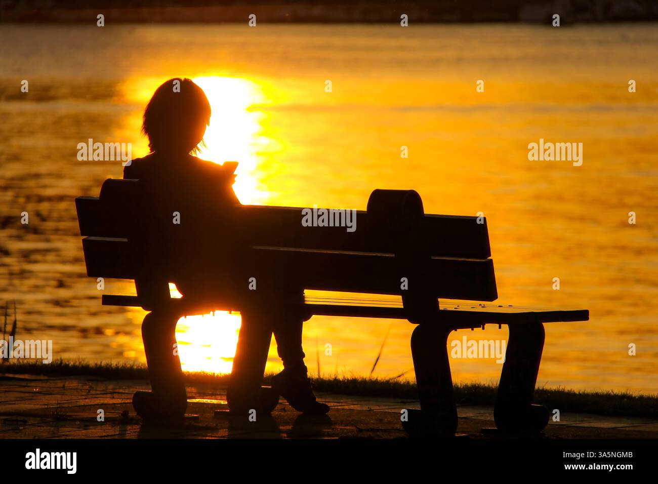 Charles River Solitude: Sunset Reflection with Figure - Gigapixel Stock ...