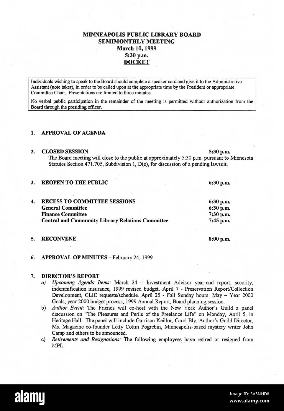 These 1999 minutes from the Minneapolis Public Library Board of ...