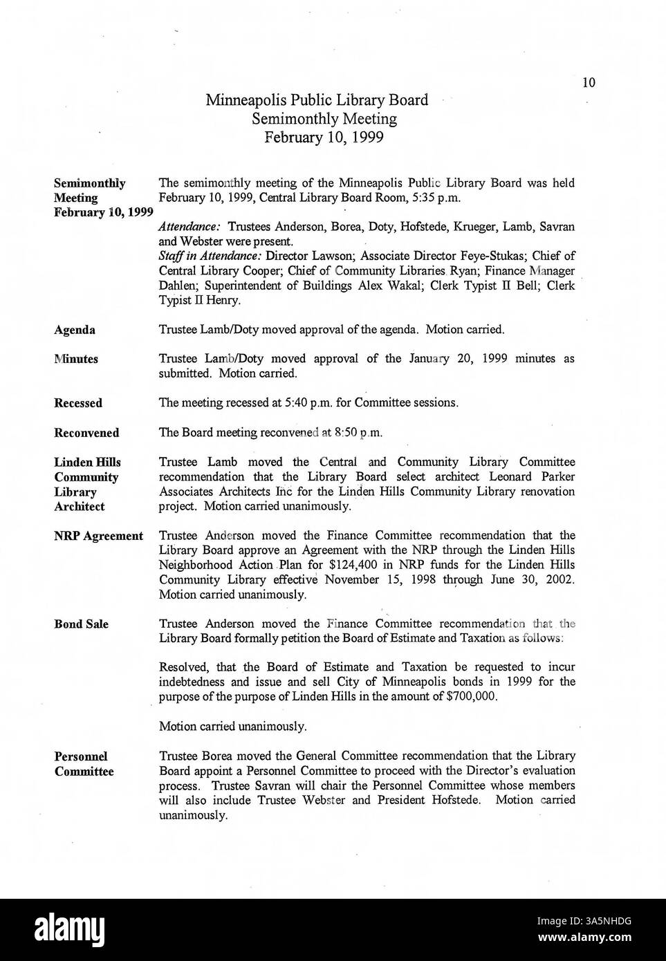 This document contains the minutes from the 1999 meetings of the ...