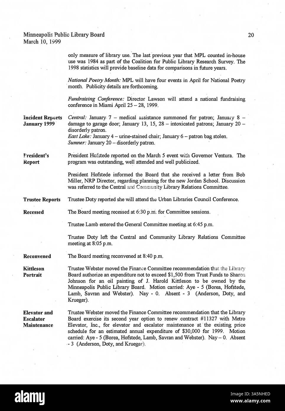 The 1999 minutes of the Minneapolis Public Library Board document ...