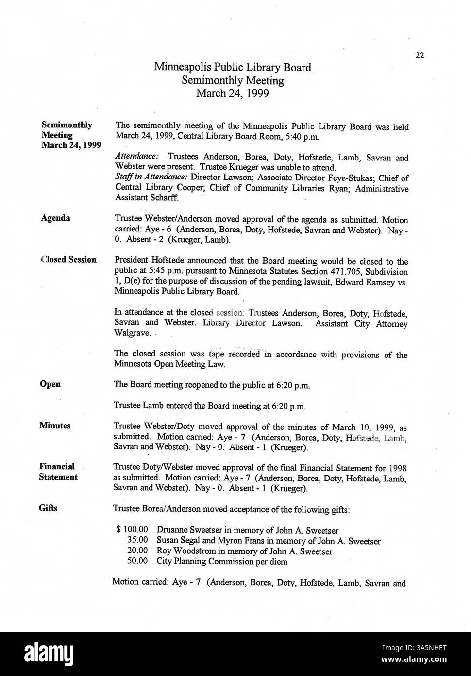 The 1999 minutes of the minneapolis public library board detail hi-res ...