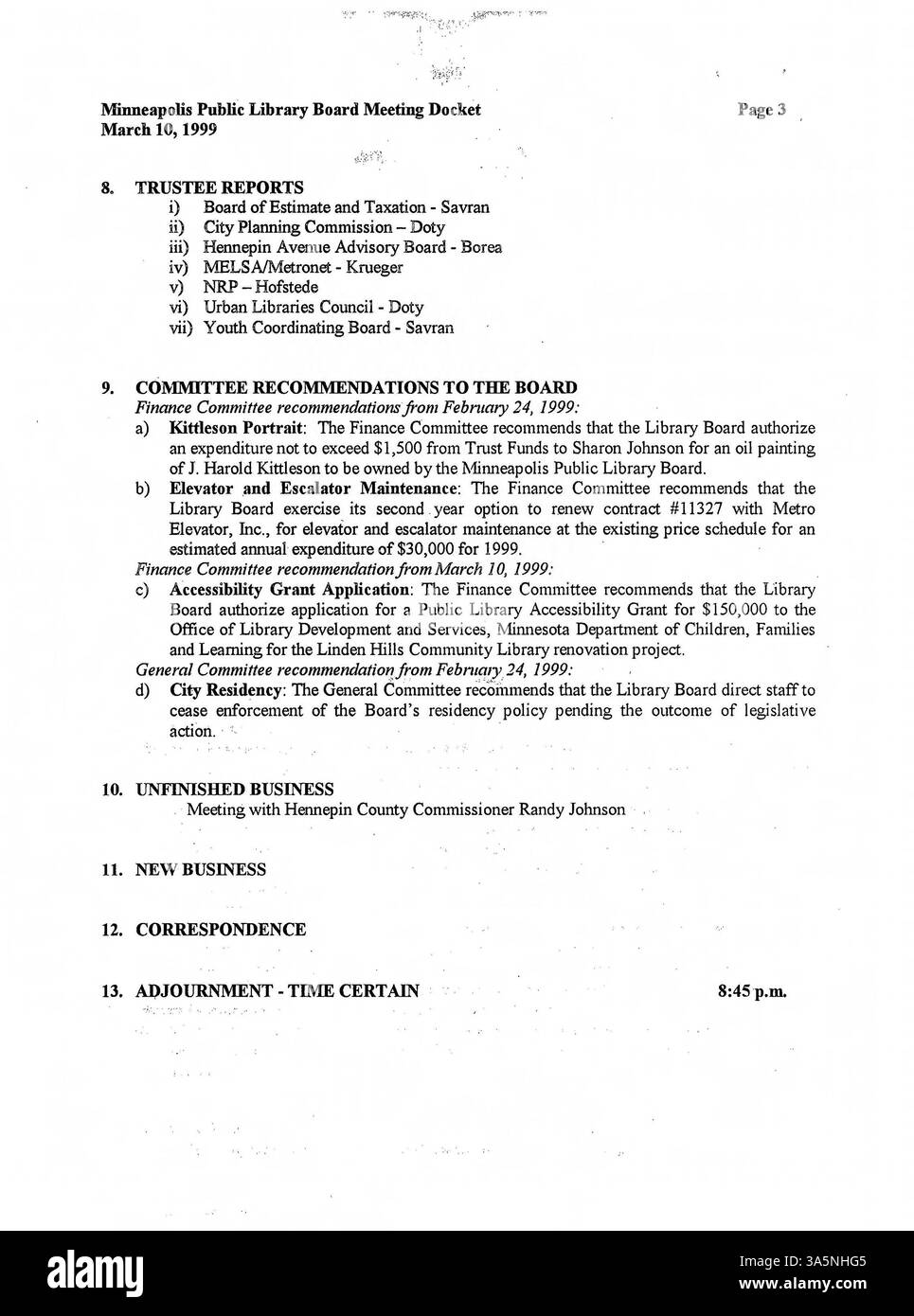 This document provides the 1999 meeting minutes of the Minneapolis ...