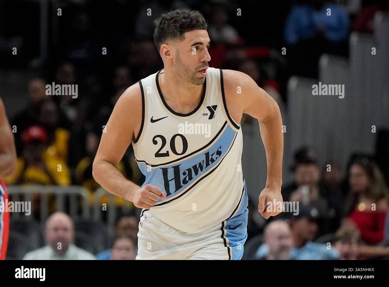 Atlanta Hawks forward Georges Niang (20) moves against the Philadelphia 76ers during the first ...