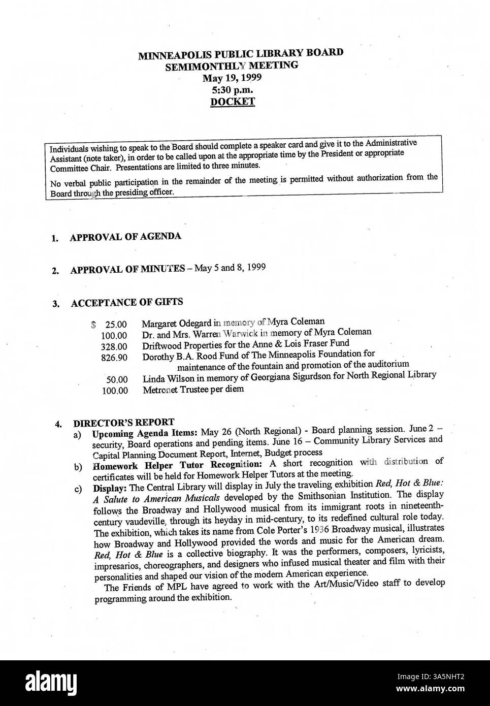 The 1999 meeting minutes of the Minneapolis Public Library Board of ...