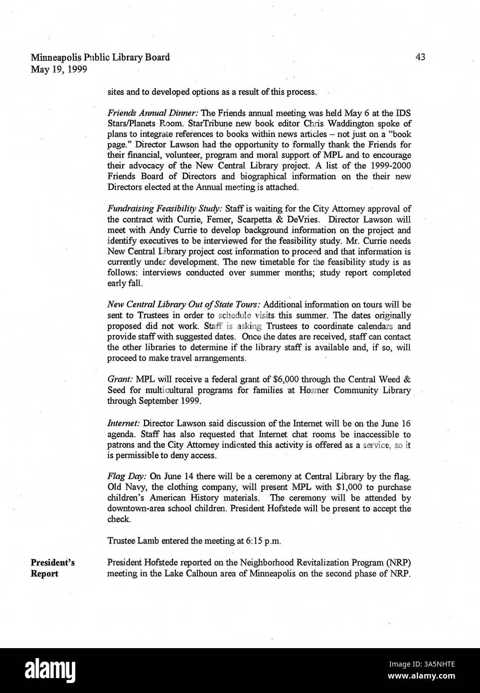 The minutes of the 1999 Minneapolis Public Library Board of Directors ...