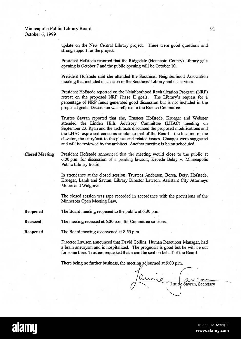 This document contains the 1999 meeting minutes of the Minneapolis ...