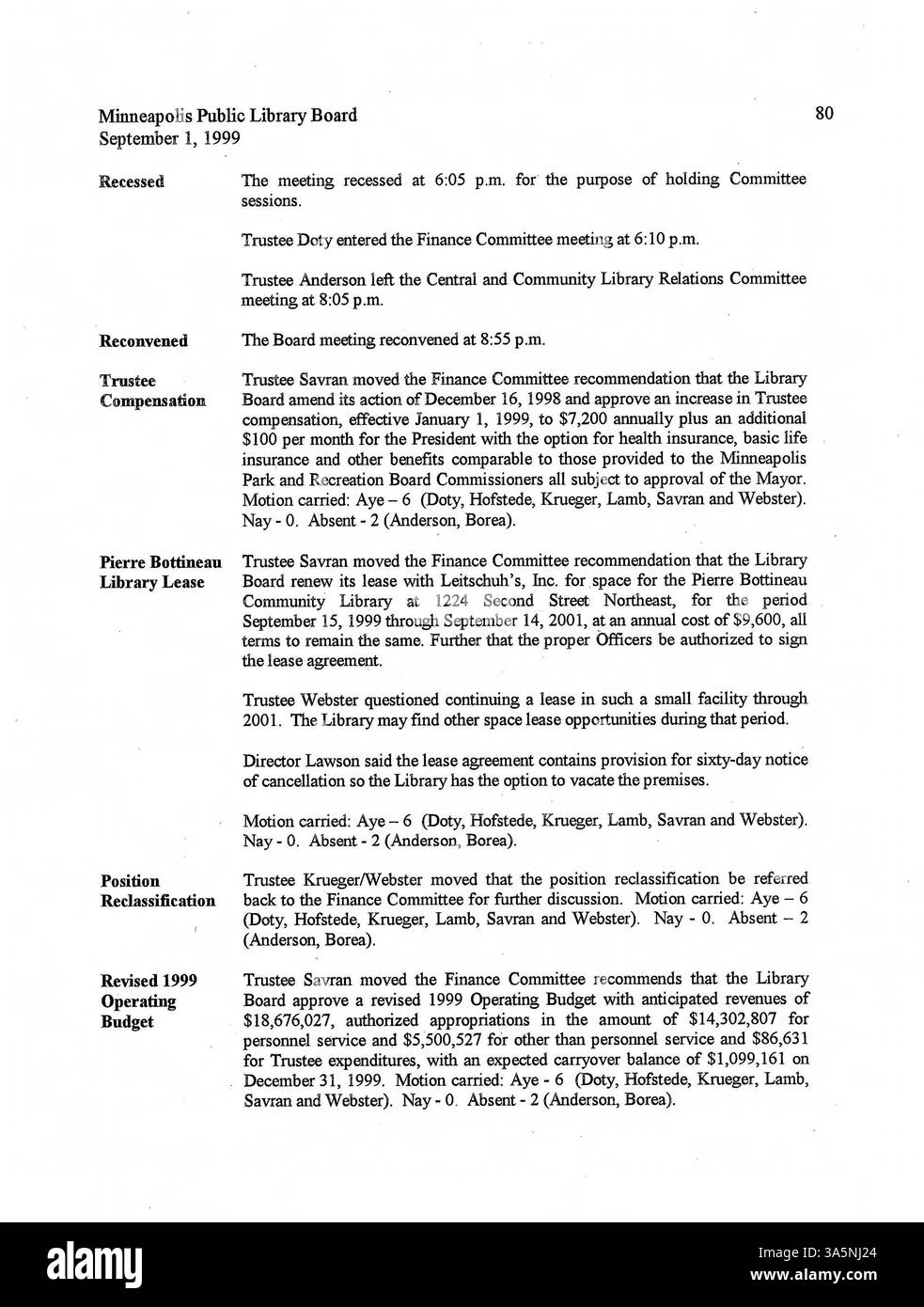 These minutes document the decisions and discussions from the 1999 ...