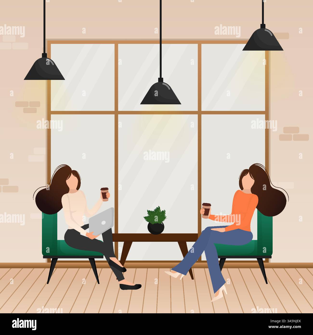 Flat vector illustration. Cozy room interior. Interior design. Cartoon ...