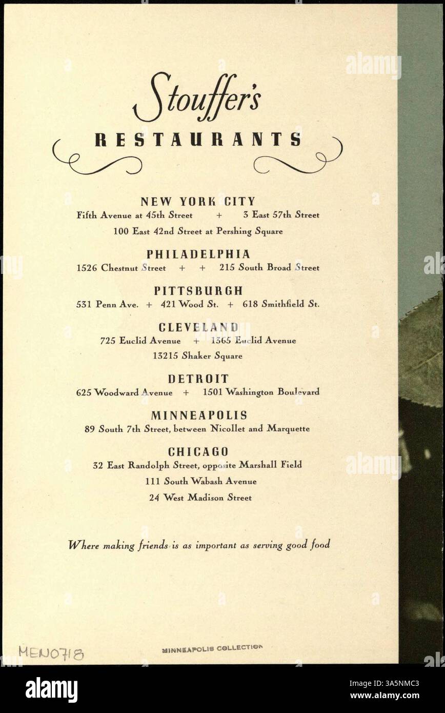 The Stouffer's Luncheon Menu, featuring a floral design, offers a ...
