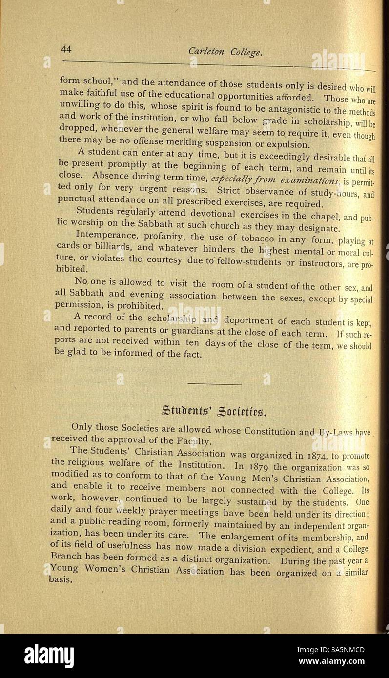 The Carleton College 1885-1886 catalog includes course listings ...