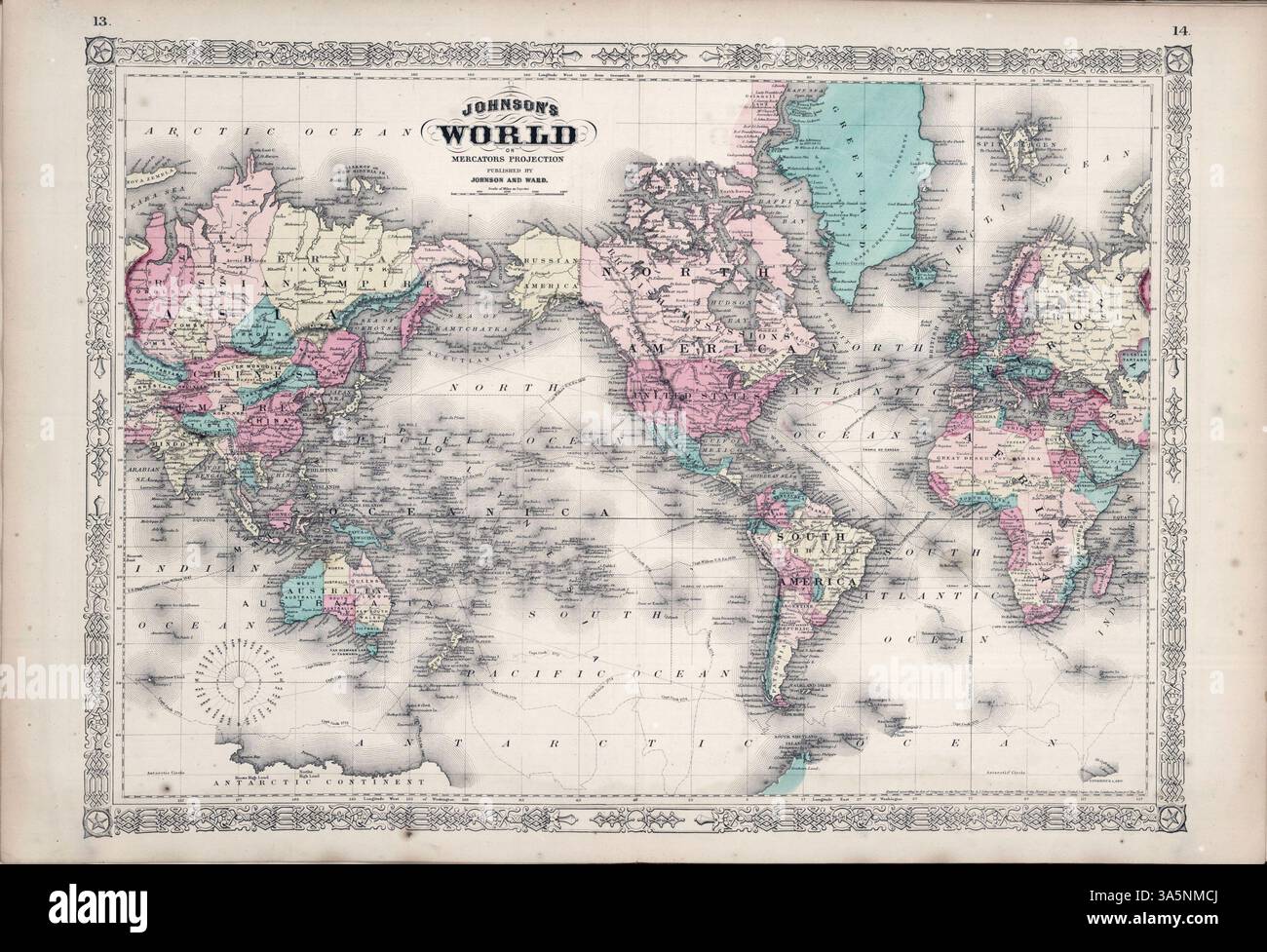 SEATTLE -SEP 19, 2022 - An antique map of the world, showing political ...