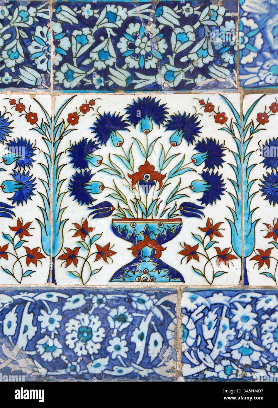 ISTANBUL - MAY 18, 2014 - Iznik lapis tiles with tulip pattern on a ...