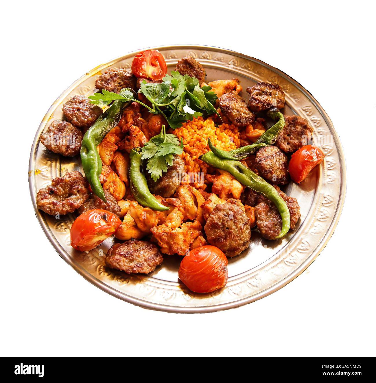 Turkish lunch of meatball kofta, peppers and coos coos bulgar in Ankara ...