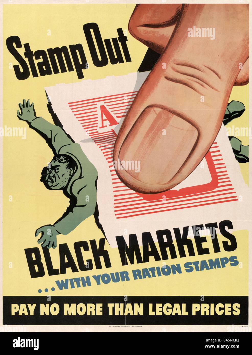 A wartime poster features a man under a ration stamp, promoting the use ...