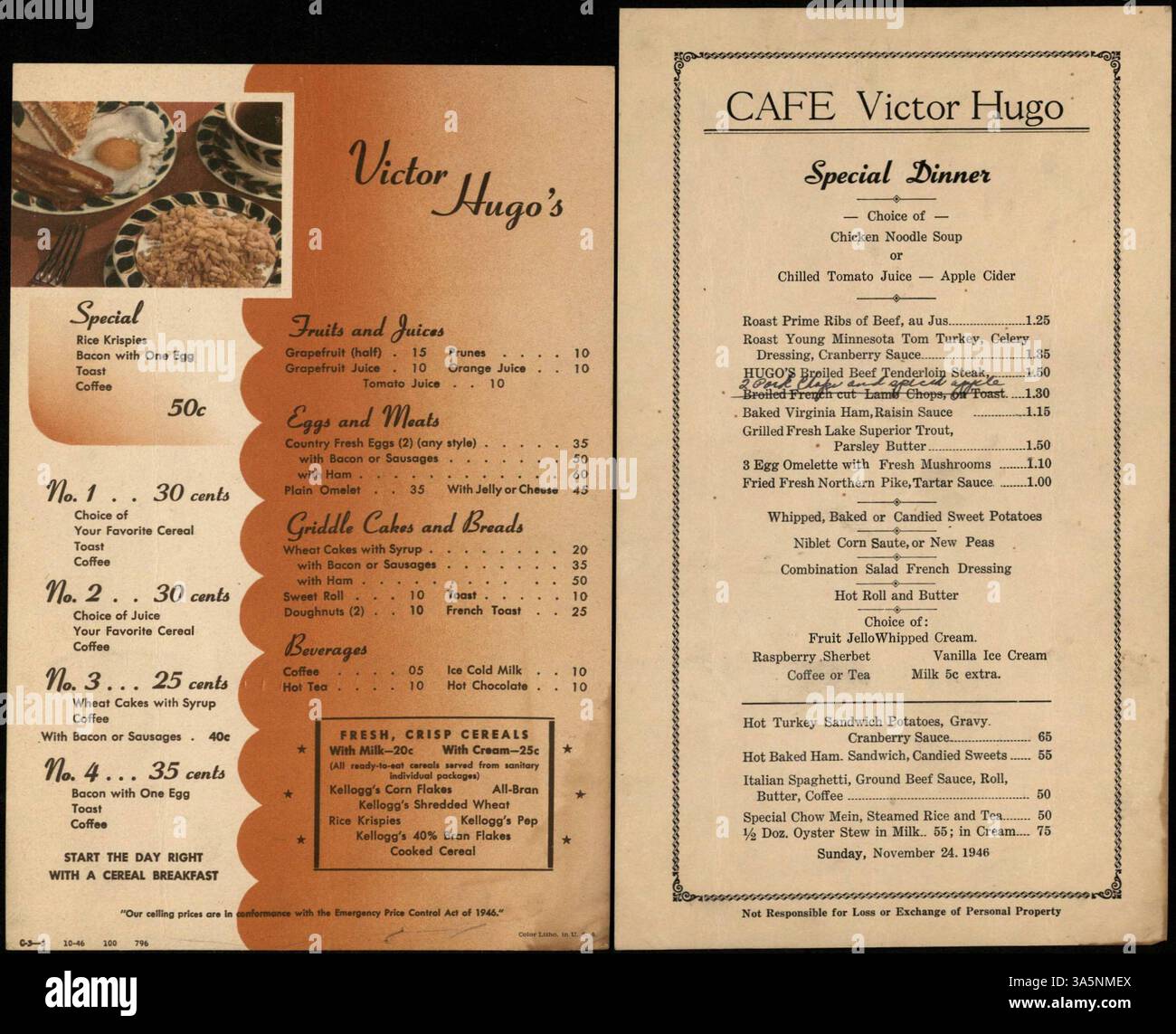 The menu from Café Victor Hugo features various meal options, including ...