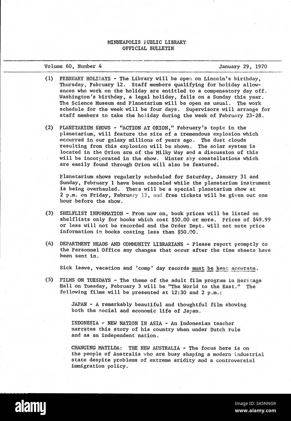 A 1970 official bulletin for employees of the Minneapolis Public ...