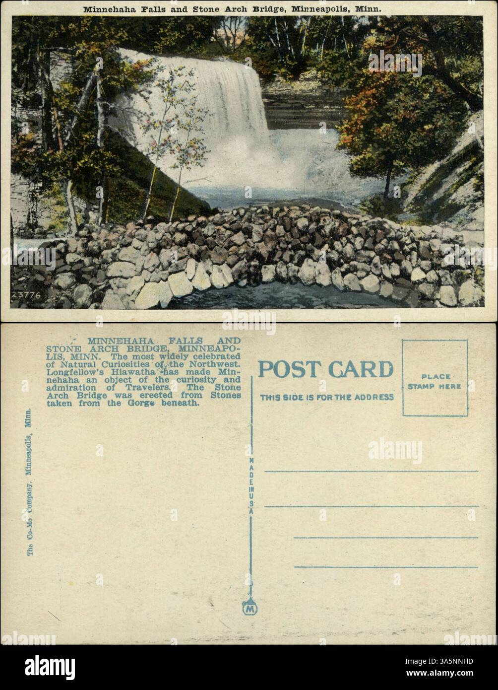 A historic image of Minnehaha Falls and the Stone Arch Bridge, two ...