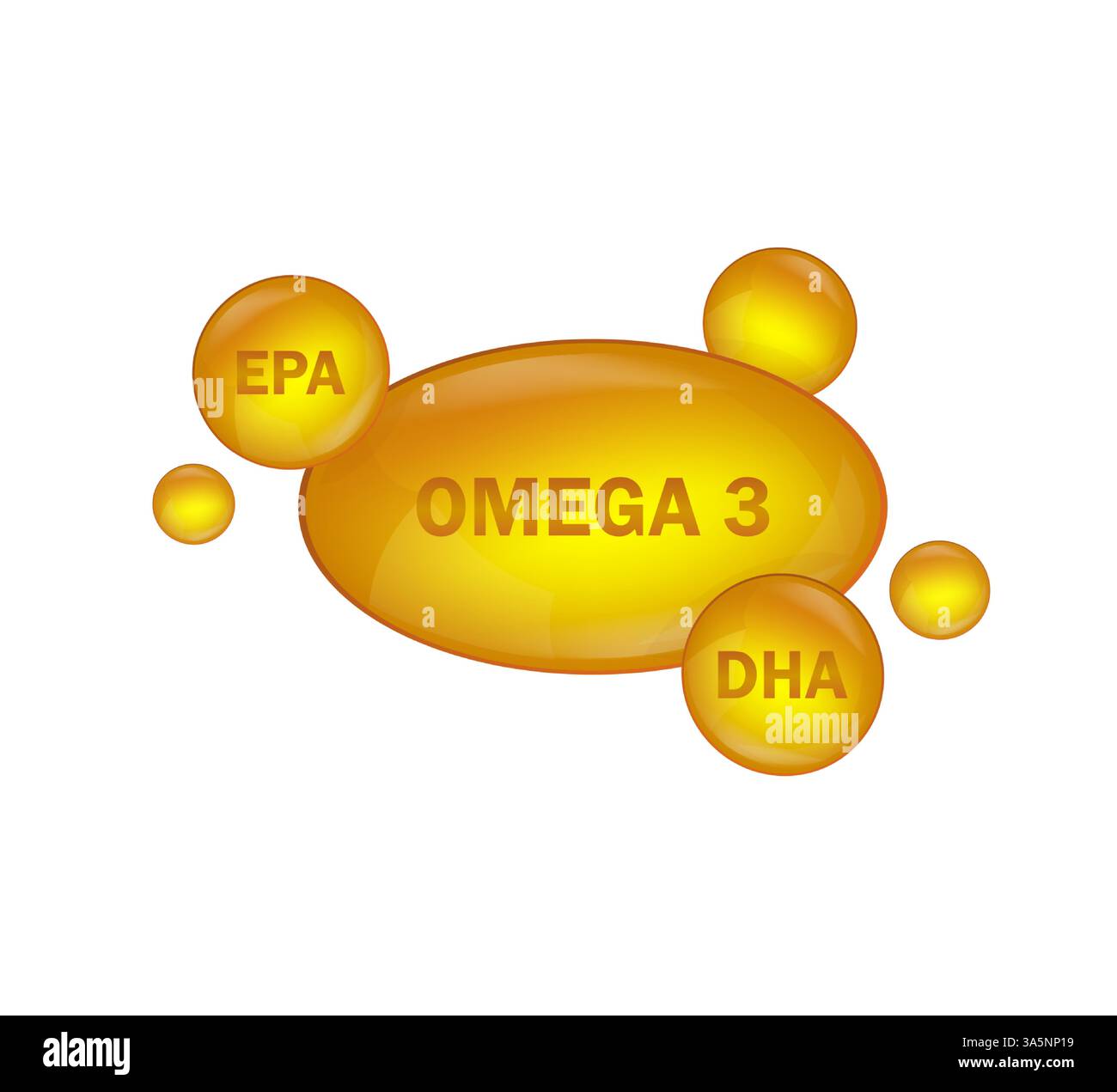 Golden omega 3 on white background. Vector design. Logo design. Logo ...