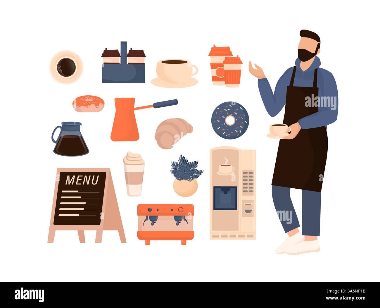 Flat character coffee shop barista. Vector illustration flat design ...