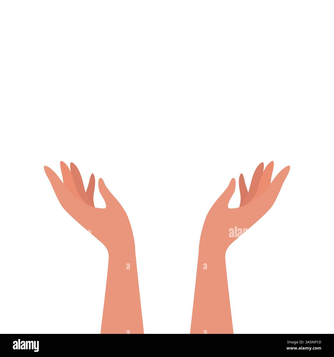 Hand drawn icon with hands up pray on light background. Isolated vector ...