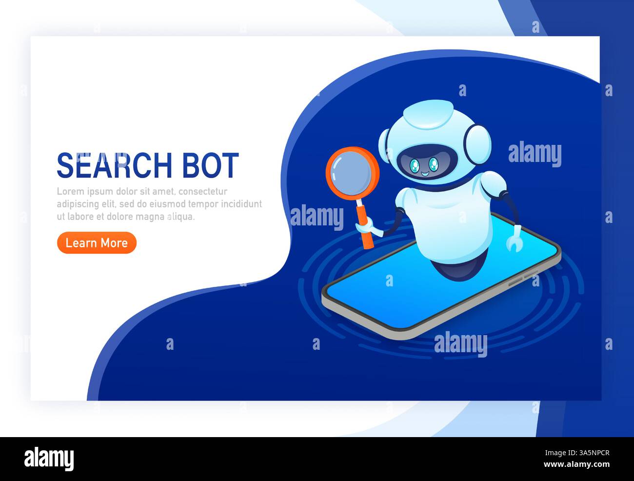 Search bot in cartoon style. Artificial intelligence. Isometric vector ...
